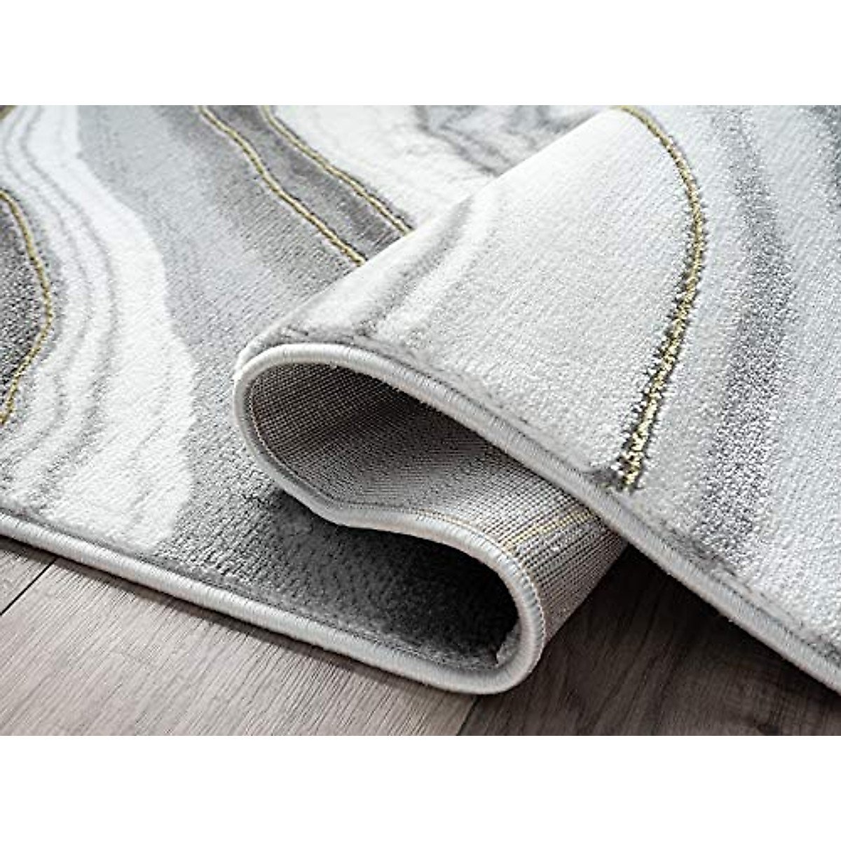 Abani 5'3" x 7'6" Rugs Contemporary Grey & Gold Granite Area Rug - Marble Swirl Grayscale Non-Shedding Dining Room Rug