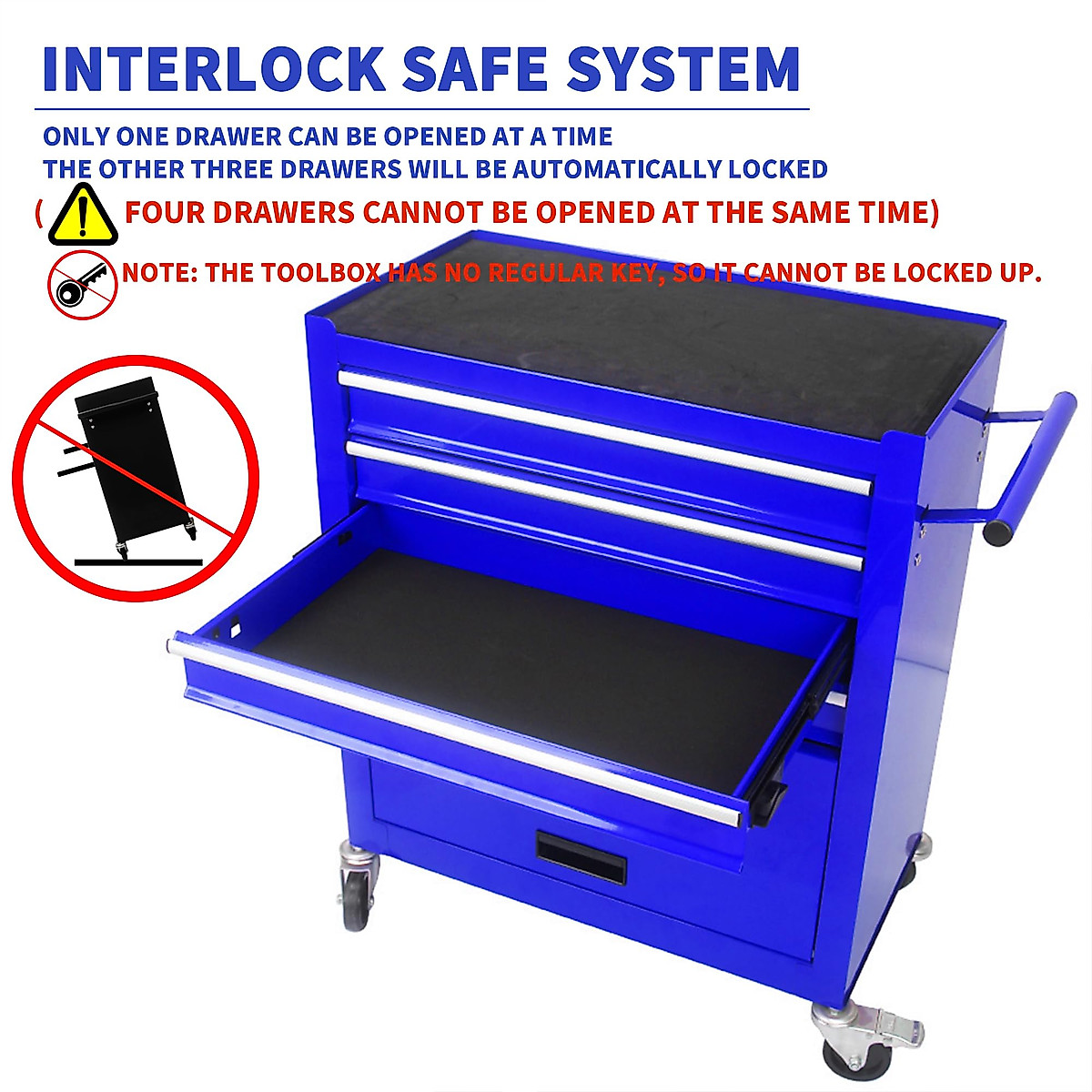 Tool Cart on Wheels 24.4in，4 Drawers Rolling Tool Box，Locked Drawers Storage Organizer Cabinet for Garage, Warehouse, Repair Shop, Workshop