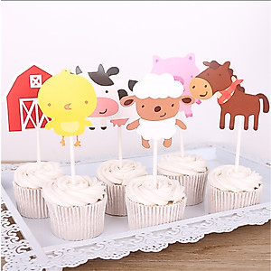 Wolpark Glitter Farm Animal Cake Toppers Farm Animal Cupcake Toppers 25 PCS Farm Birthday Party Supplies Decorations for Baby Shower Kids Birthday Cartoon Cupcake Topper Picks