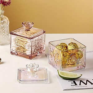 WHJY Cute Glass Vintage Candy Jar with Lid, Iridescent Colored Glass Candy Jar for Office Desk, Pink Candy Dishes for Candy Buffet, Cookie Jar 4.5” Tall