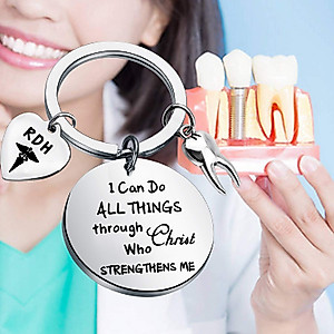 LQRI Dentist Gift Registered Dental Hygienist Gift I Can Do All Things Through Christ Who Strengthens Me Keychain Dental Jewelry Dentist Retirement Gift RDH Graduation Gift (sliver)