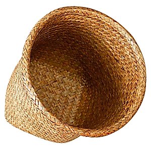 GANAZONO Straw Woven Trash Can, Wicker Waste Bin 12 Inch Small Handmade Planter Rustic Flower Pot Round Waste Basket Farmhouse Garbage Can for Bathroom Desktop Rubbish