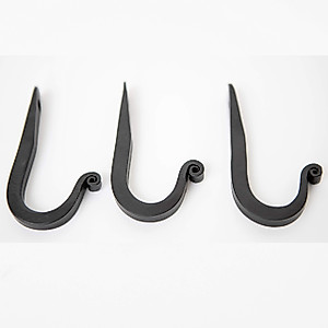 Stur-De Decorative Hooks for Wall - Wrought Iron Hooks for Hanging Coats, Hats, Bags, Towel Hooks for Kitchen or Bathrooms - Heavy Duty Black Hooks - 3.75 x 0.5 x 2 Inch (Black, 3 Hooks)