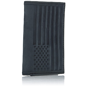 Lucky Brand Men's Trifold and L Wallet, Flag Embossed Leather-Black, Tri-Fold