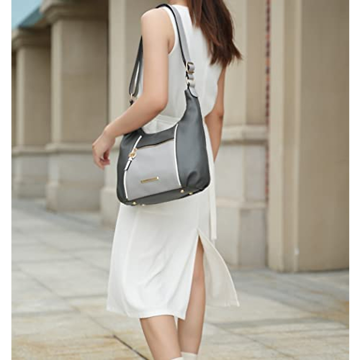 MKF Collection Shoulder Bag for Women, Vegan Leather Hobo Handbag, Crossover Color-Block Purse