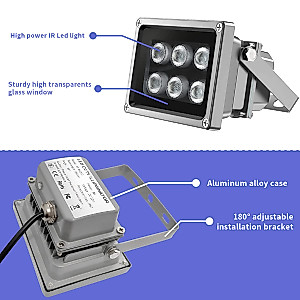 OHWOAI IR Illuminator, 6 LED IR Lights 850nm, Long Range Infrared Light, Outdoor Waterproof Lamp Night Vision, 10ft 12V 2A Power Supply