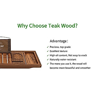 Teak Bathtub Tray, Expandable Wooden Bath Tray for Tub with Wine and Book Holder, Solid Bathroom Caddy with Free Teak Body Brush