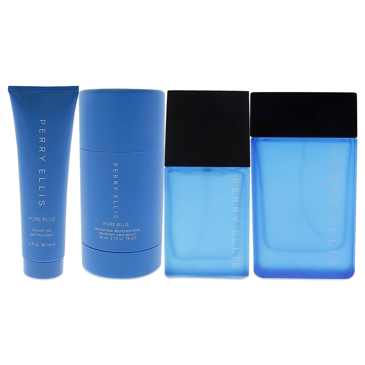 Perry Ellis Perry Ellis Pure Blue Men 3.4oz EDT Spray, 3oz Shower Gel, 2.75oz Deodorant Stick, 7.5ml Travel EDT Spray 4 Pc Set
