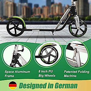 HUDORA Scooter for Kids Ages 6-12 - Scooter for Kids 8 Years and Up, Scooters for Teens 12 Years and Up, Adult Scooter with Big Wheels, Lightweight Durable All-Aluminum Frame Scooter