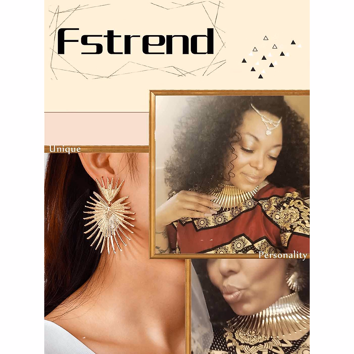 Fstrend Collar Choker Necklace Earrings Set Gold Flower Statement African Canine Tooth Shape Necklace Cleopatra Costumes Jewelry Accessories for Women and Girls (Gold)