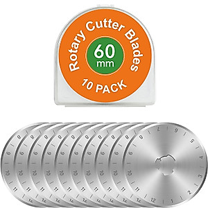 Kingsource SKS-7 Titanium Coated 10 Packs 60mm Pack Rotary Cutter Blades Replacement for Fits Olfa, Fiskar, Martelli, Truecut Cutter Patchwork Tool, Perfect for Cuts Fabric, Sewing, Leather and Paper
