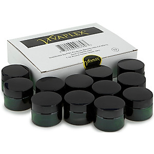 Vivaplex, 12, Green, 1 oz, Round Glass Jars, with Inner Liners and black Lids