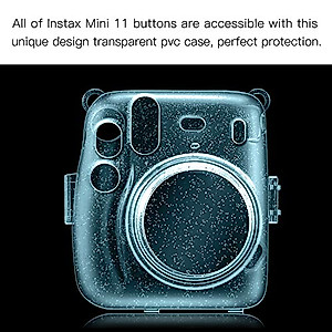 Fintie Protective Clear Case for Fujifilm Instax Mini 11 Instant Film Camera - Crystal Hard Shell Cover with Removable Rainbow Shoulder Strap, Glittering Blue