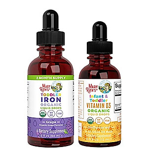 Liquid Iron Supplement for Toddlers & USDA Organic Vitamin D3 Liquid Spray Bundle by MaryRuth's | Iron Supplement | Immune Support for Infants & Toddlers | Vegan | Gluten Free | Non-GM