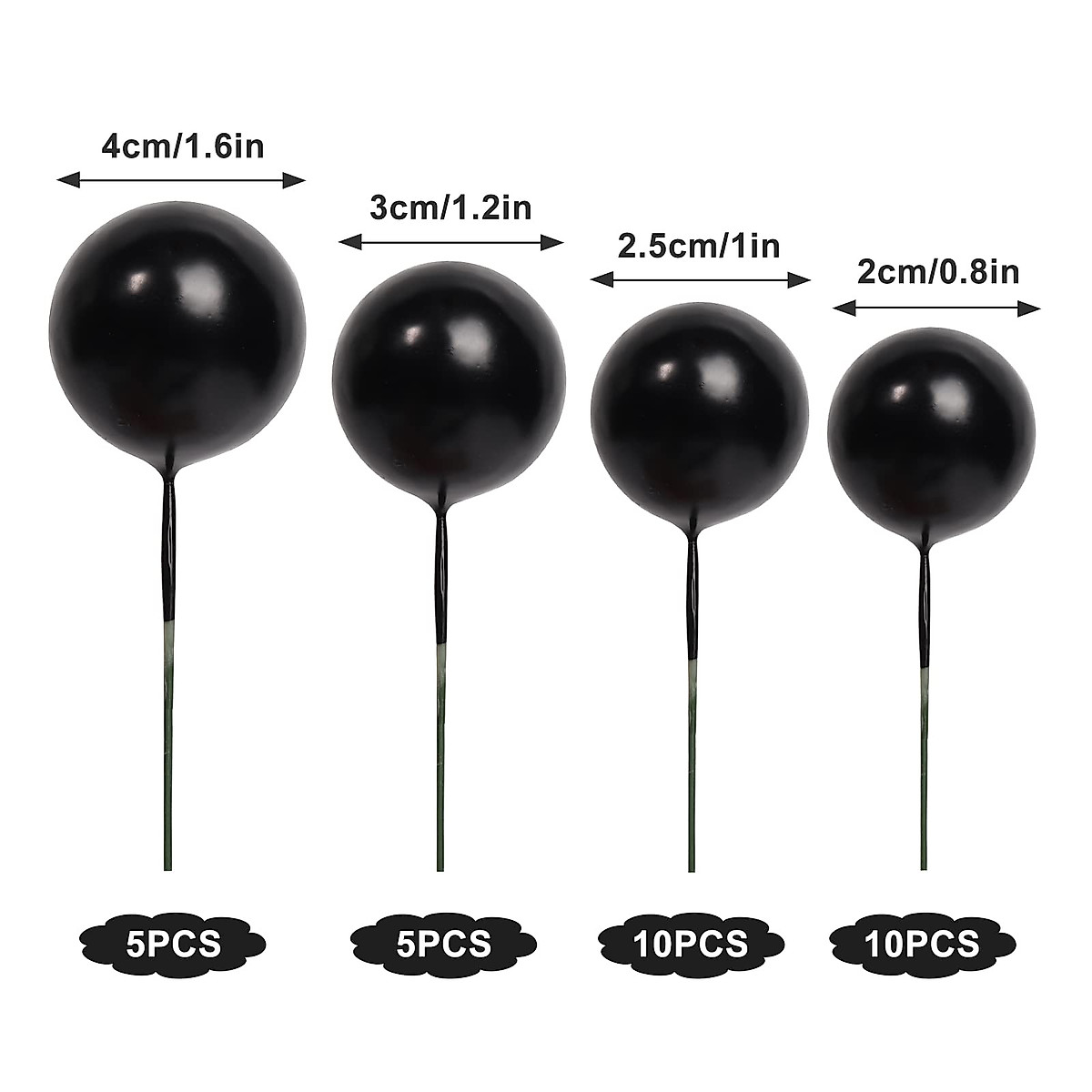 30 PCS Balls Cake Topper DIY Cake Insert Toppers Ball Cake Picks Cupcake Topper for Birthday Party Baby Shower Wedding Cake Decoration（Black）