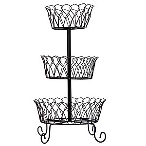 Trenton Gifts Three Tier Wire Basket | Black | Great For Fruits, Vegetable & More