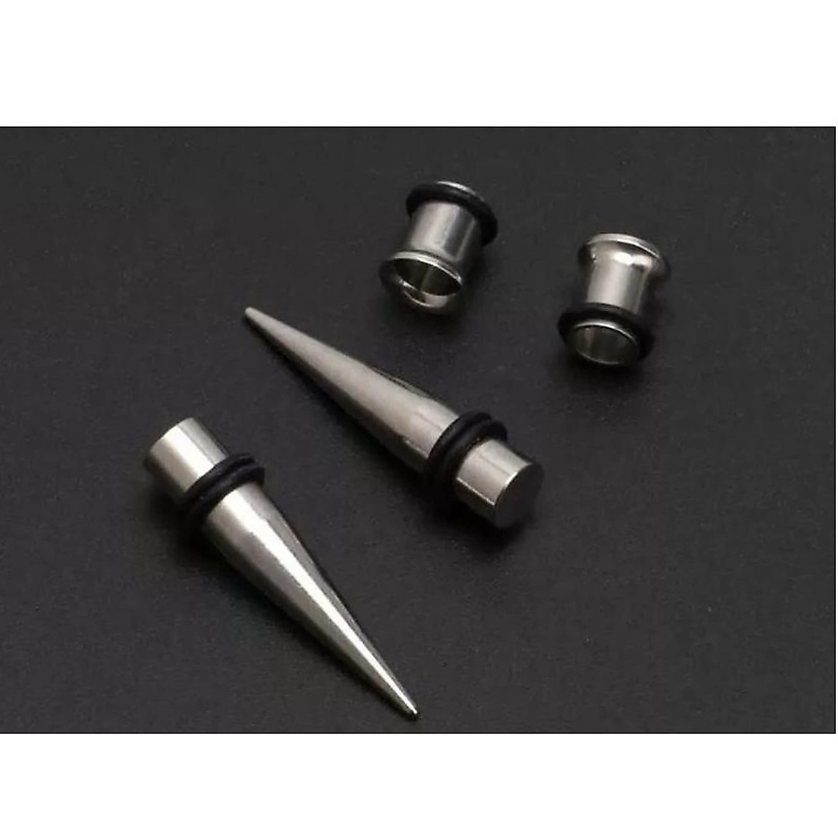 FANBODTA Stainless Steel Ear Gauge Taper Stretching and Single Flare Plugs Flesh Tunnel Kit (1G - 7mm) 2 Steel Tapers & 2 Steel Tunnels (4 Pieces) Tunnels Ear Stretching Kit Gauges Gauging Plugs