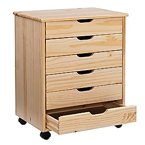 Linon Home Decor Products Corinne Six Drawer Wide, Natural Rolling Cart