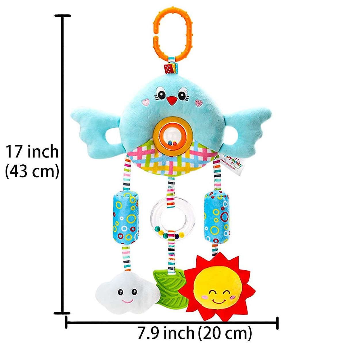 D-KINGCHY Baby Car Seat Stroller Toys Hanging Animal Plush Toys Soft Teething Rattle Toys Newborn Crib Bed Around Stuffed Toy with Wind Bell, Teether, Rattle Sound, Ring for 0-3 Years Old (Bird)