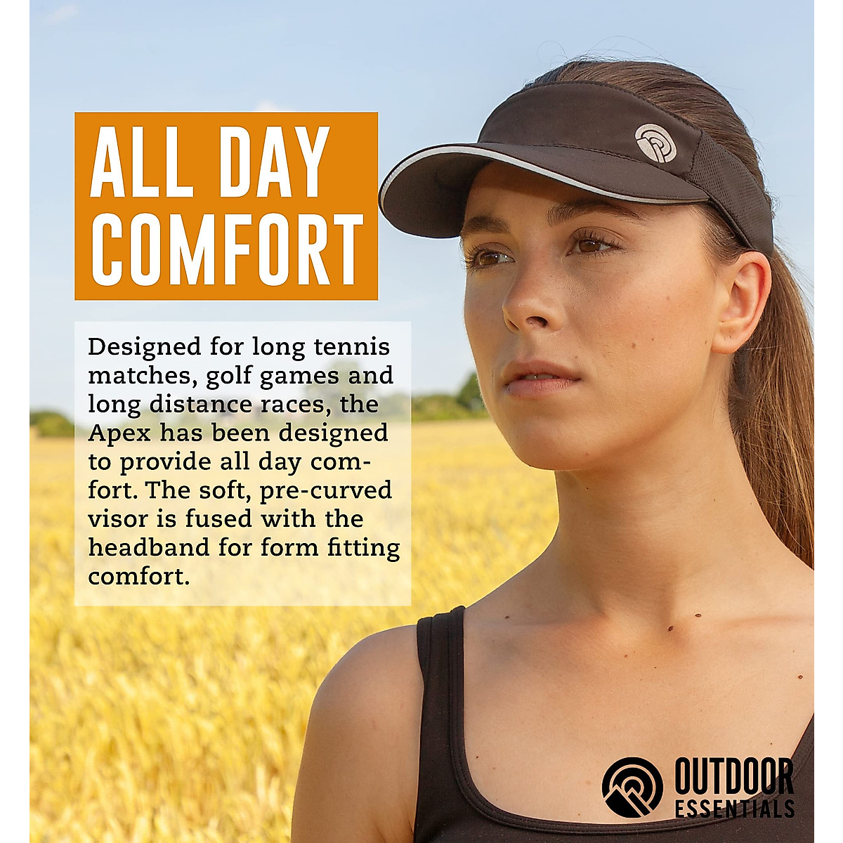 OutdoorEssentials Sun Visor Hat for Women & Men - Womens Visor, Tennis Visor, Golf Visor - Running Visor Black - Black