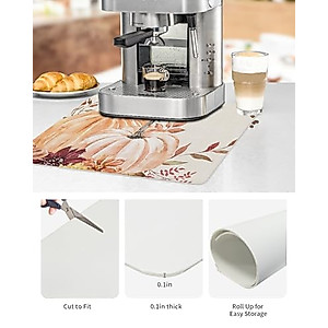 Thanksgiving Pink Orange Pumpkin Coffee Mat Coffee Maker Mat,Super Absorbent Coffee Bar Accessories,Watercolor Flower Leaves on Linen Non-slip Coffee Station Mat Dish Drying Pad,18x28in