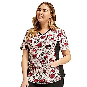 Tooniforms Women Scrubs Top V-Neck Print TF783, L, Hearts To You