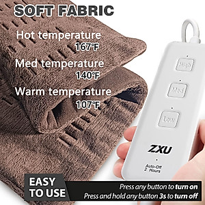 ZXU Electric Heating Pad for Back Pain and Cramps Relief, 12” x 24” Ultra Soft Hot Heated Pad with Moist Heat Therapy and Auto Shut-Off for Neck,Shoulder, Machine Washable