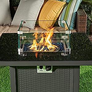 Yaheetech Gas Fire Pit Wind Guard for Square Fire Table, 15 x 15 x 6.5 inch Clear Tempered Wind Guard for Firepits, Thick Square Glass Shield, Glass Panel with Hard Aluminum Corner Bracket & Feet
