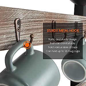 J JACKCUBE DESIGN Coffee Mug Holder Wall Mounted Rustic Wood Cup Organizer with 16-Hooks Hanging Rack for Home, Kitchen Display Storage and Collection : MK519A