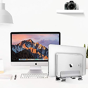 Vertical Laptop Stand [Updated Version],3-Slot Space-Saving Aluminum Desktop Stand Holder with Adjustable Dock Size Compatible for All MacBook/HP/Dell/Surface/Samsung/Chrome Book(Silver)