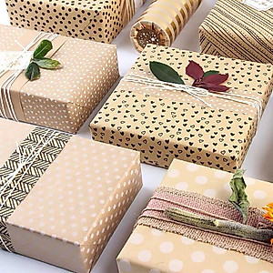 WOPARTY Wrapping Paper Sheets - Folded Flat - Birthday Wrapping Paper Set Included 6 Pack Gift Wrap Paper with Ribbon,Tag,Kraft Brown for Birthday,Bridal Baby Shower,Weddings,Graduations,More...