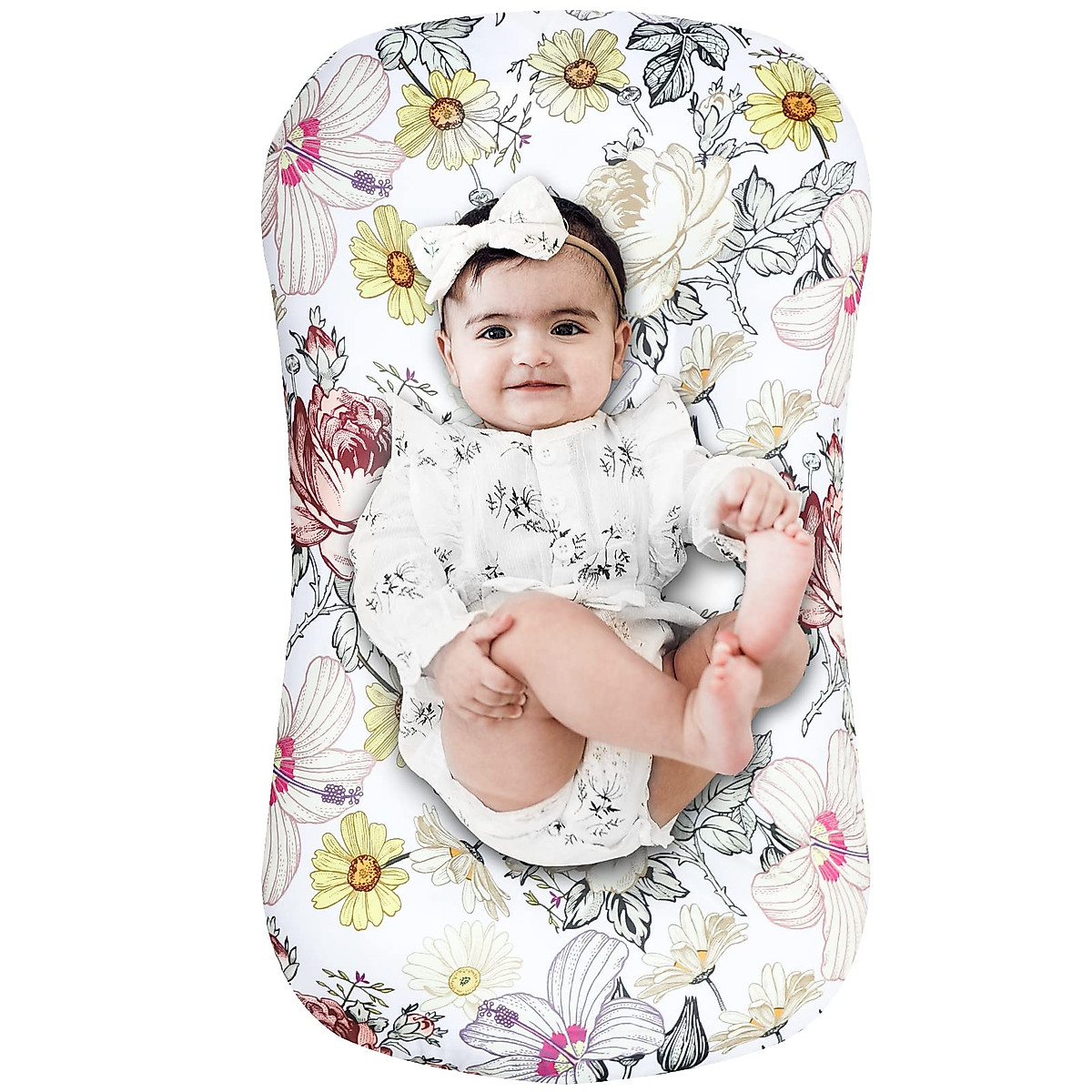 Newborn Lounger Cover for Boys Girls, Soft Snug Fitted Baby Lounger Slipcover, Removable Cover for Infant Lounger Pillow, Floral