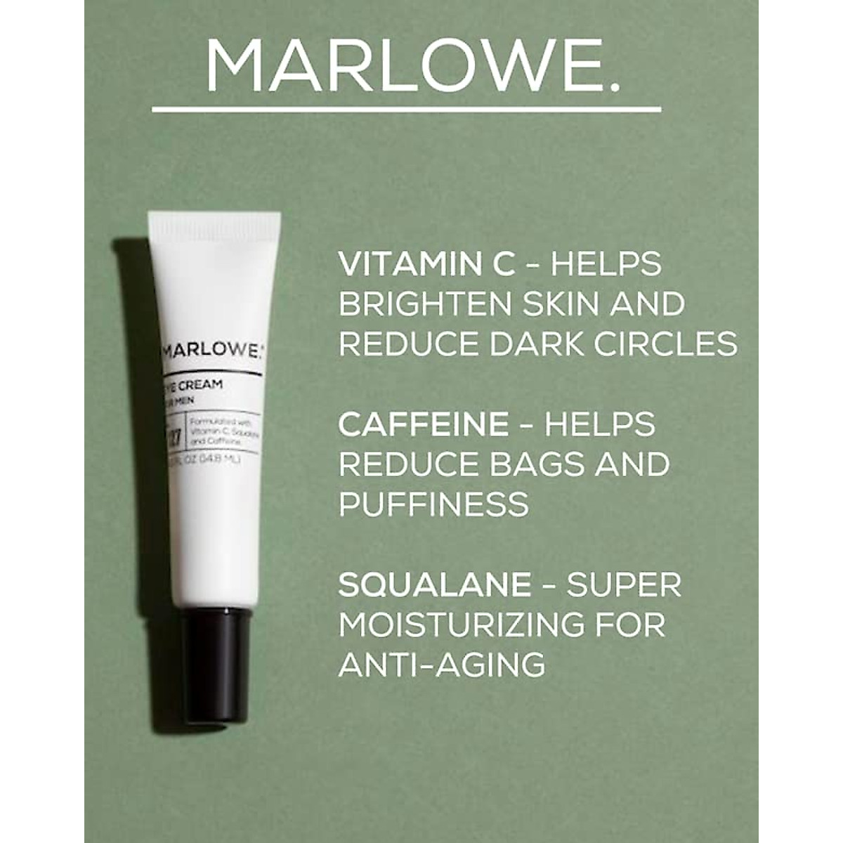 MARLOWE. No. 127 Mens Eye Cream with Vitamin C, Caffeine and Moisturizing Squalane for Puffiness, Wrinkles & Dark Circles, Targeted Under Eye Skin Care, 0.5 FL Oz