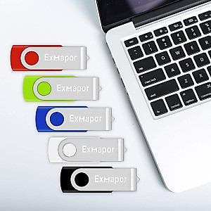 Exmapor 5 Pack USB Flash Drive 32GB Swivel Thumb Drives for Storage USB Stick(Mixed Color: Black, Red, Green, Blue, White)