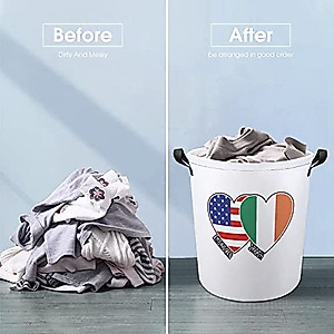Irish American Flag Hearts Large Laundry Basket Hamper Bag Washing with Handles for College Dorm Portable