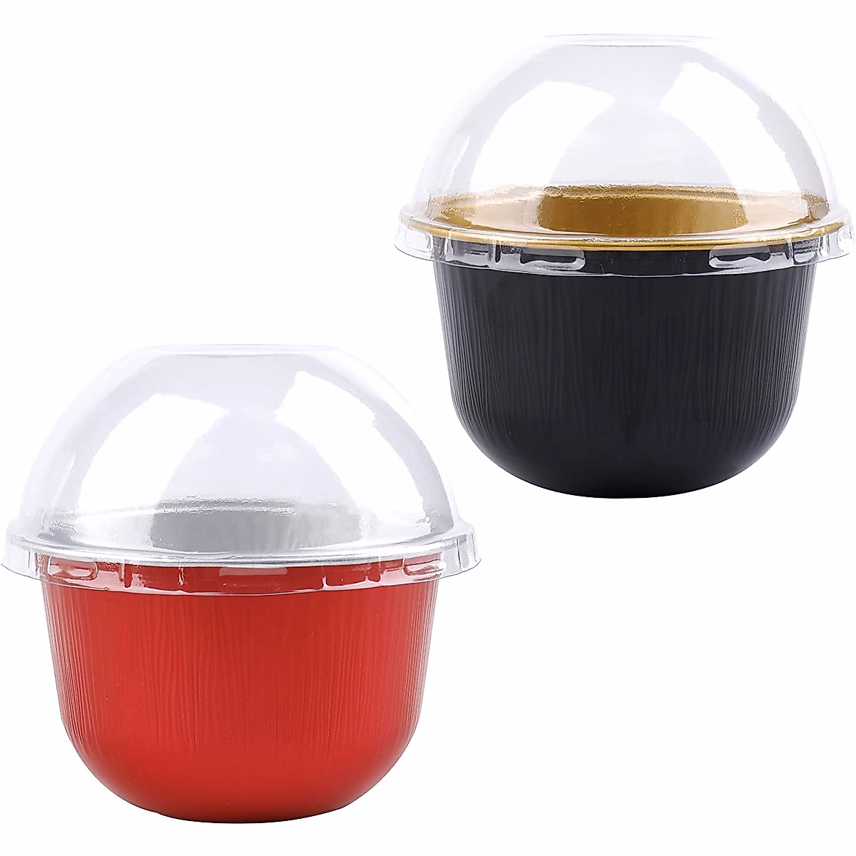 Hacaroa 100 Pcs Aluminum Foil Baking Cups with Dome Lids, 6 Oz Disposable Cupcake Liners Ramekins, Reusable Mini Muffin Case Dessert Containers for Wedding, Birthday, Party, 2 Colors