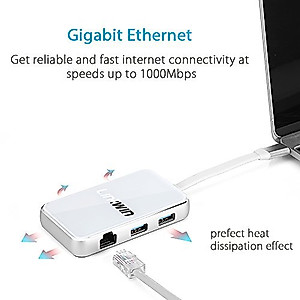 USB C Hub, USB C Multiport Adapter,6 in 1 Tempered Glass USB C to HDMI, VGA, USB C Charging, 2 USB 3.0 Ports,RJ45 Gigabit Ethernet, USB C Dock Dongle Compatible Apple MacBook Pro 13/15 (Thunderbolt 3)