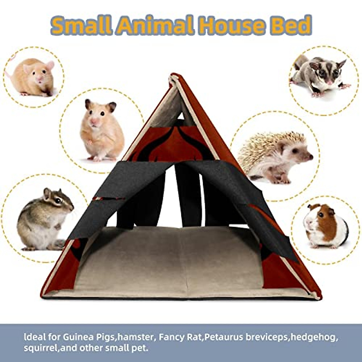 Y-DSIWX Guinea Pig House Bed, Rabbit Large Hideout, Small Animals Nest Hamster Cage Habitats Red Animal Tiger Face