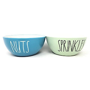 Rae Dunn NUTS SPRINKLES Bowls, Set of 2 Teal Serving Bowl, Ice Cream Condiment Accessories, Pinch Dash Seasoning Ceramic by Magenta LL