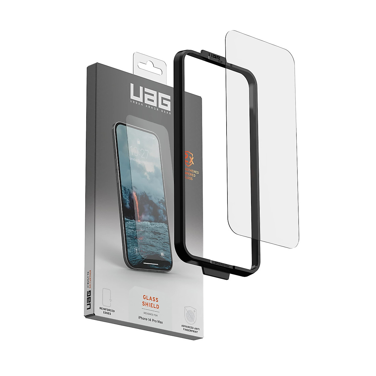URBAN ARMOR GEAR UAG Designed for iPhone 14 Pro Max Glass Screen Protector Shield 6.7" Premium 9H Strengthened Tempered Glass Anti-Fingerprint Antimicrobial Scratch Resistant Bubble Free Clear