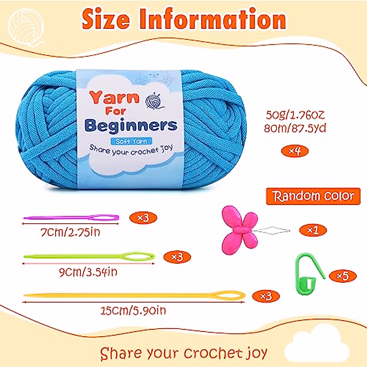 Hssugi Easy Yarn for Beginners, 4x50g Beginner Yarn with Easy-to-See Stitches, Beginner Chunky Yarn with Crocheting Accessories for DIY Crocheting Projects