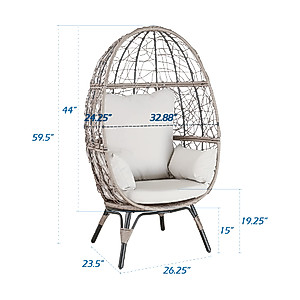 Patio Tree Outdoor Wicker Egg Lounge Chair, Patio Steel Rattan Lounge Chair with 4 Removable Cushions, Beige