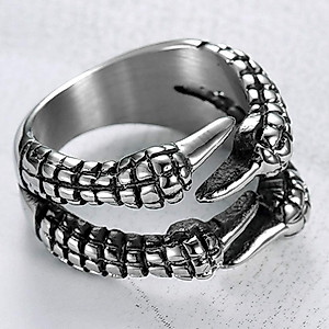 Jude Jewelers Stainless Steel Vintage Style Dragon Claw Gothic Hiphop Biker Cocktail Ring (Silver, 8)