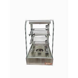 HeatMax 141823 Small Commercial Stainless and Curved Glass 14 Inch Wide Food Warmer Display Case for Pizza, Chicken, Burgers, Patties, Empanadas or Any Hot Food, Saves Counter Space, Great Visibility