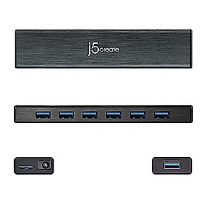 j5create 7-Port Powered USB 3.0 Data Hub with 3.3 ft Extended Cable [20W Power Adapter Included] for Mac, MacBook, Windows, Laptop, Surface, XPS, PC (JUH377)