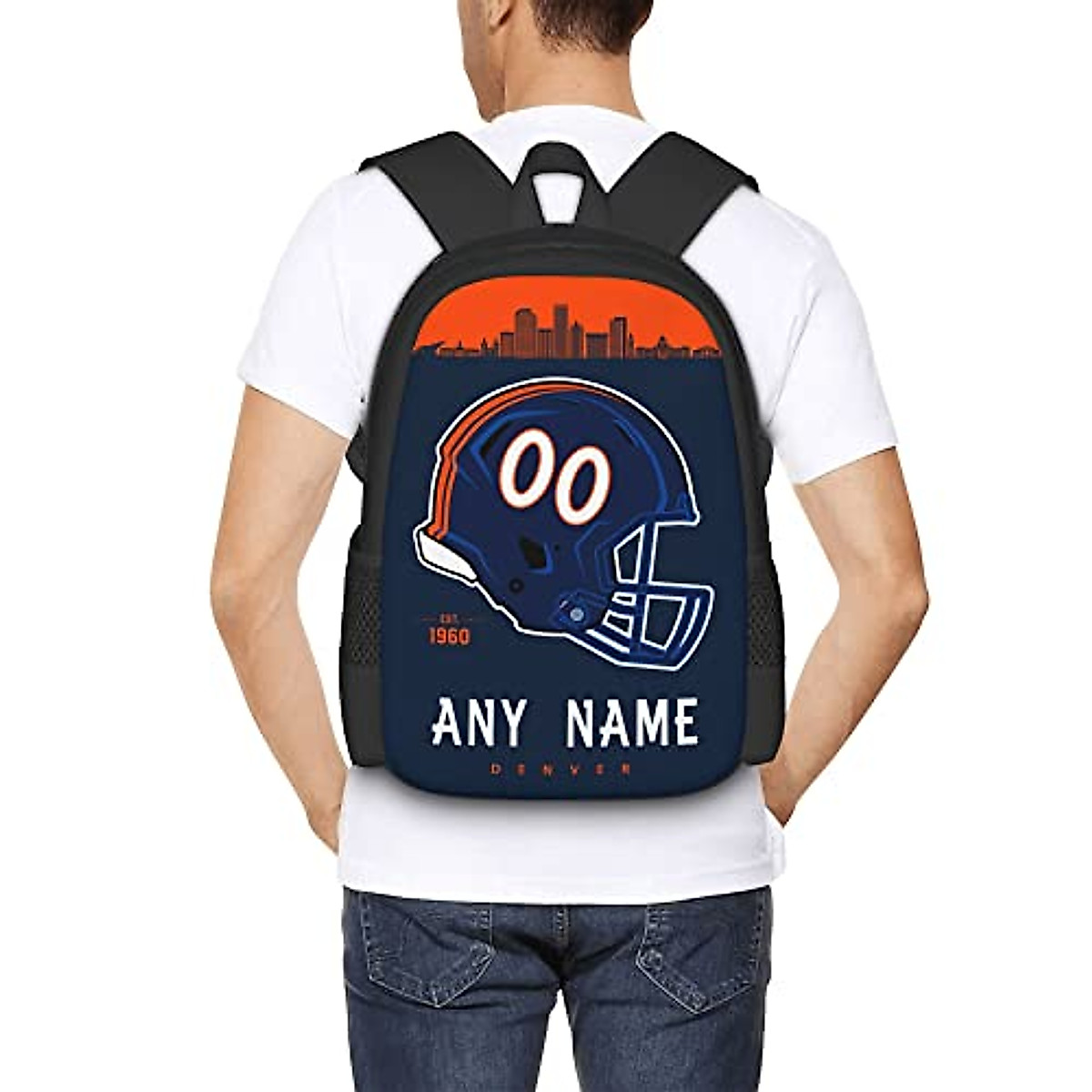 Custom Personalized Backpacks,Denver Football Backpack with Name and Number, Customized Soccer Backpacks Gifts for Men Women Youth