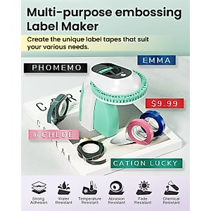 Phomemo Embossing Label Maker Machine with Tapes, Portable Retro Embossed Label Maker Writer, Mini Embosser Label Maker with 6 Rolls Embossing Label Tapes for Home,Office DIY and Crafting -Green