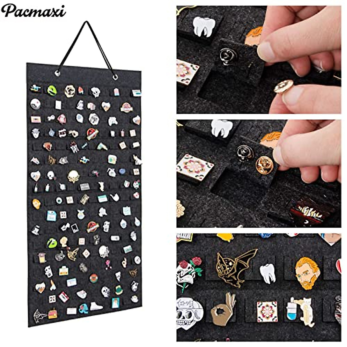 Hanging Brooch Pin Organizer, Display Pins Storage Case, Brooch Collection Storage Holder, Holds Up to 170 Pins.(Not Include Any Accessories) (M-170 Slots, Black)