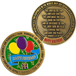 Happy Birthday Coin, Christian Birthday Gifts for Friends for Siblings, Grandson or Granddaughter, Boys & Girls, Lord Bless You & Keep You Religious Antique Gold Plated Prayer Token