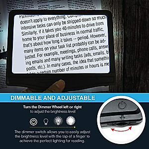 3X Large Ultra Bright LED Page Magnifier with 12 Anti-Glare Dimmable LEDs (Provide More Evenly Lit Viewing Area & Relieve Eye Strain)-Ideal for Reading Small Prints & Low Vision